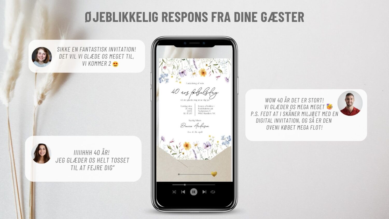 DIGITAL INVITATION TIL FESTEN WILD FLORAL - skån miljø og budget